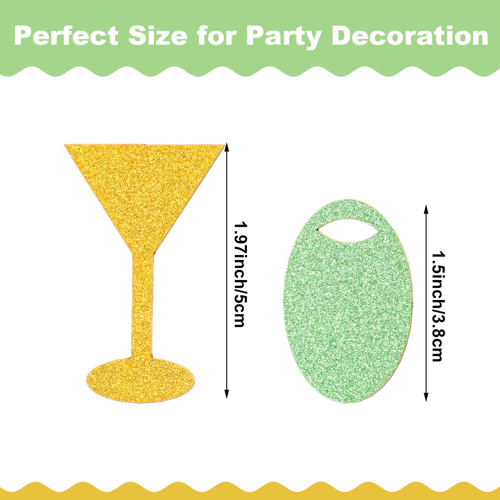 Hoolerry 330 Pcs Martini Cocktail Bachelorette Confetti Martini Birthday Confetti Martini Decorations for Party Craft Supplies Bridal Shower Table Decor, Green Round, Gold Wine Glass