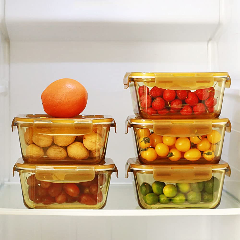 DAS TRUST 8 Pack Amber Glass Meal Prep Containers Microwave Safe Meal Prep Bowls Glass Food Prep Containers with Lid for Adult Meal Prep Bento Boxes