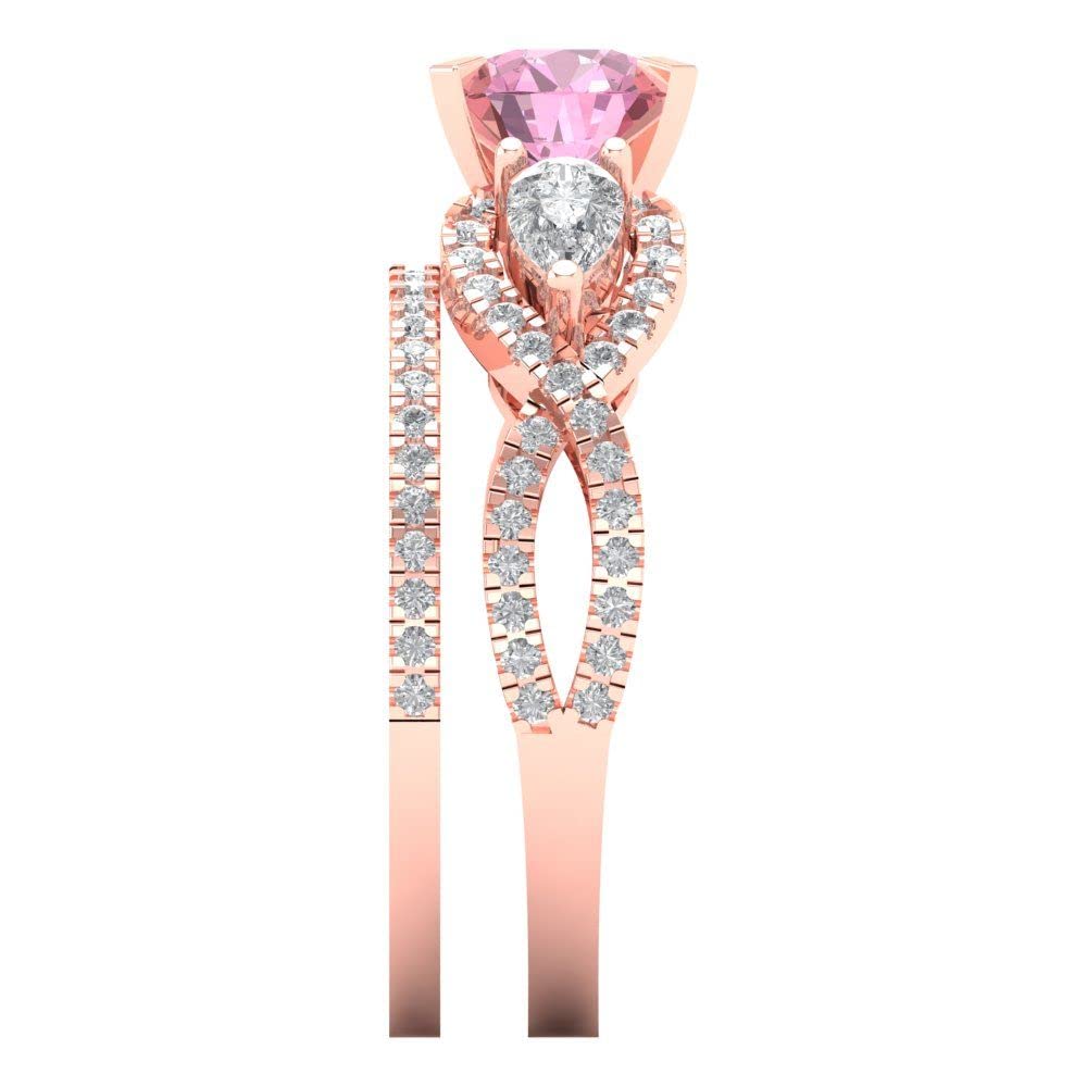 Clara Pucci 1.94 carat Round Shape 3 stone Pink Simulated Diamond Engagement Wedding Anniversary Bridal ring band set 14k Rose Gold 6.75
