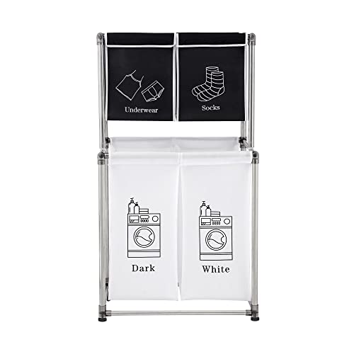 Laundry Hamper 2 Tier Sorter with 4 Removable Bags for Organizing Clothes Lights White Fabric