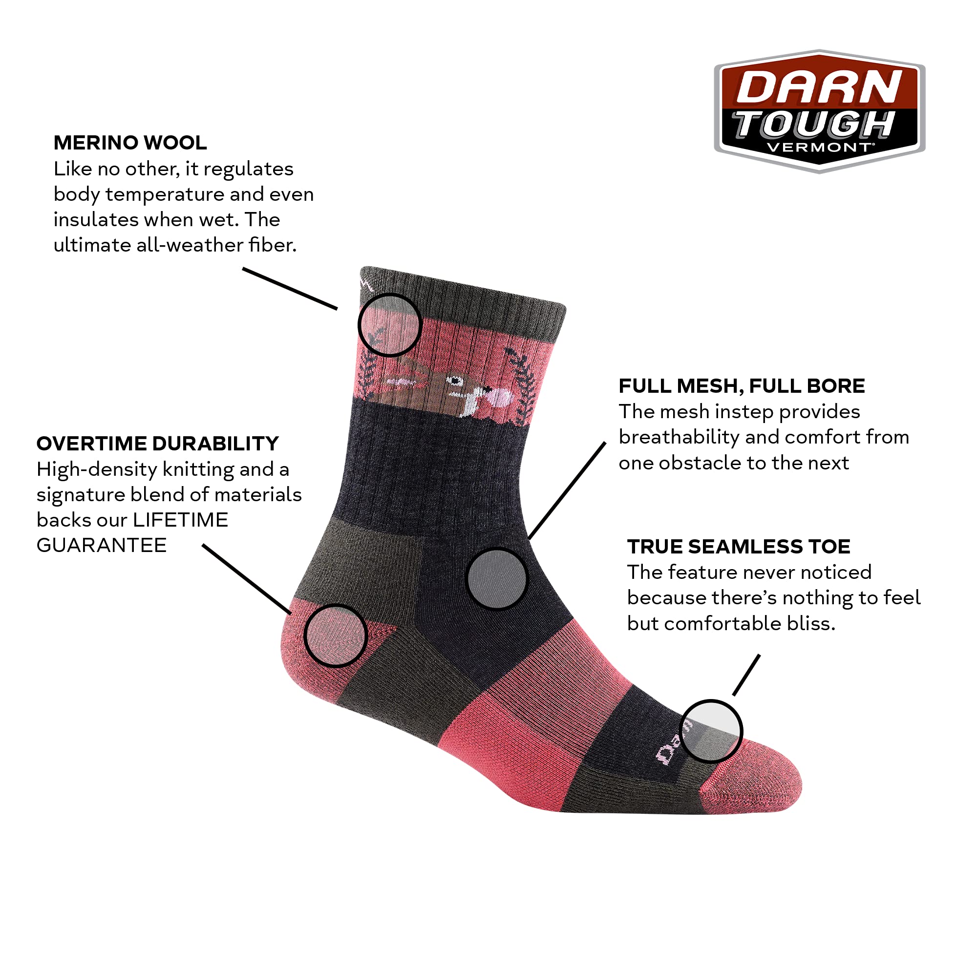 DARN TOUGH (1995) Bubble Bunny Micro Crew Lightweight with Cushion Women's Sock - (Charcoal, Medium)