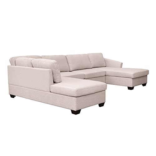 MOEO Large U-Shape Sectional Sofa, Double Extra Wide Chaise Lounge Couch, Birch Wood Legs Sponge, for Living Room Apartment, Office, Beige