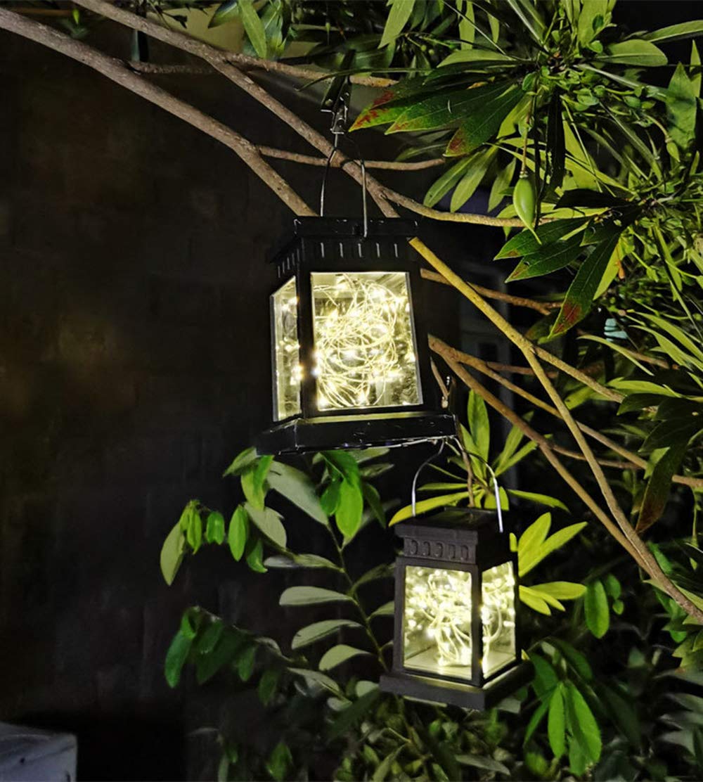 Solar Lantern Outdoor , Hanging Solar Light with 30 LED Fairy String Lights and Handle, Waterproof Decorative Landscape Lamp for Table Garden Patio Yard Walkway Party Christmas Decoration