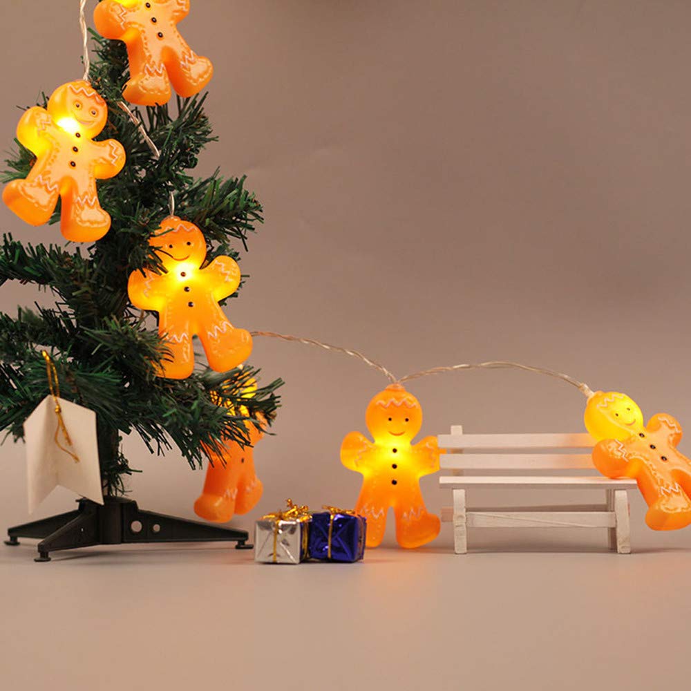 String Lights,Gocheaper Christmas Gingerbread Men String Lights 3D Gold Plastic 64 Inch Indoor Light Party Home Garden Bedroom Outdoor Indoor Wall Decorations (B)
