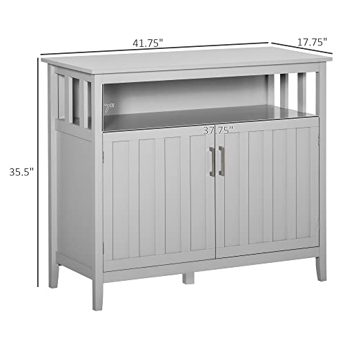 HOMCOM Sideboard Buffet Cabinet, Kitchen Cabinet, Coffee Bar Cabinet with 2 Doors and Adjustable Shelves for Entryway Living Room, Gray