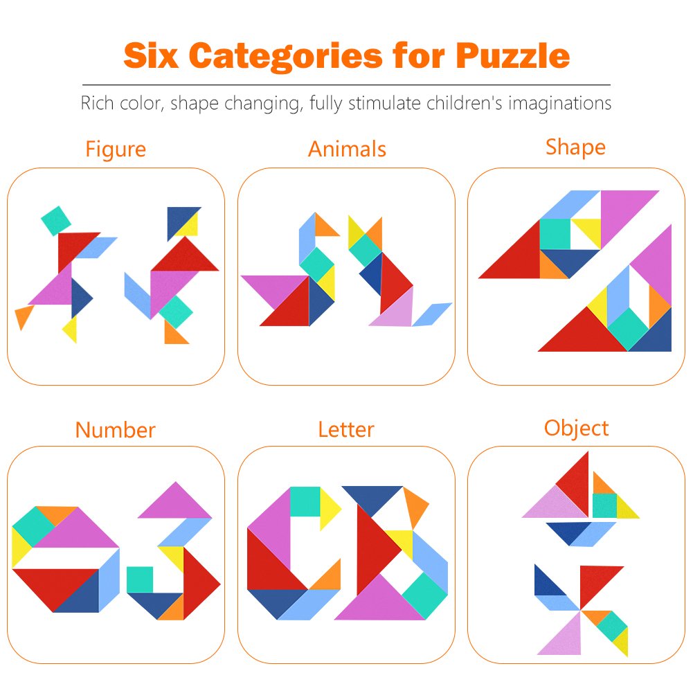 Wallxin Travel Tangram Puzzle - Magnetic Pattern Block Book Road Trip Game Jigsaw Shapes for Kids Adult Challenge IQ Educational Toy Gift Brain Teasers-2 Set of Tangrams