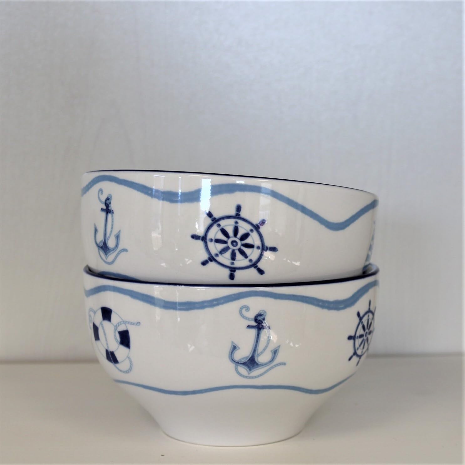 EuroCeramica 4 Piece Assorted Ahoy Cereal Bowls, Multicolor