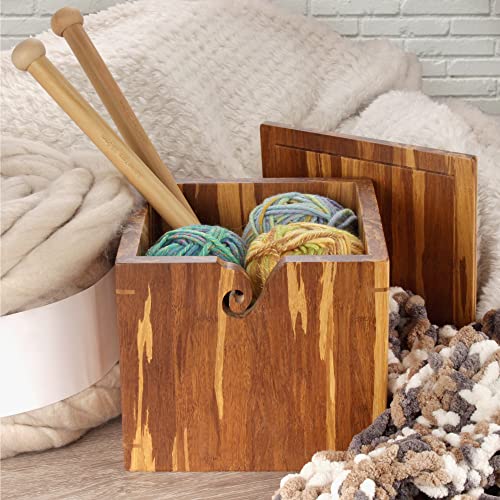 JubileeYarn Bamboo Yarn Bowl with Lid - Holder Knitting Crochet Accessories - Extra Large Tiger Stripe - 1 Box