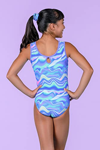 Destira Leotards for Girls Gymnastics, Cotton Candy Multi-Colored Swirls Fun Design Dance, Ballet One-Piece Outfit, Child Medium (8)
