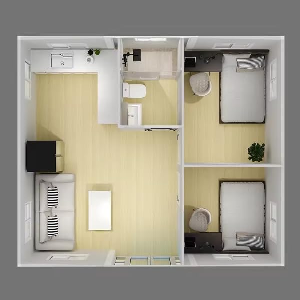 Generic 20FT Expandable House to Live in, prefab Tiny Home. 1 Balcony. Complete Bathroom, 2 bedrooms, 1 Wardrobe, 1 Kitchen with Cabins, prefab House, Portable Home Tiny House., Brawn