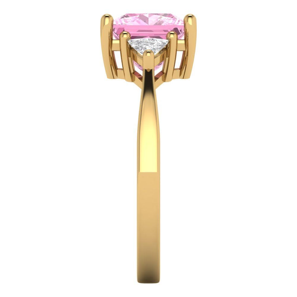 Clara Pucci 2.3ct Princess cut 3 stone Solitaire Pink Simulated Diamond Proposal Designer Wedding Anniversary Bridal Ring 14k Yellow Gold