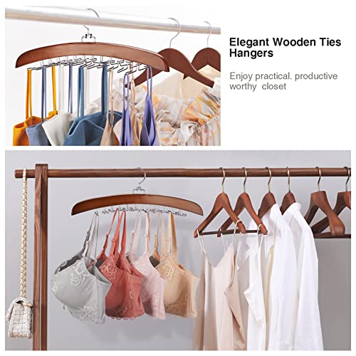 Ulimart Tie Rack Tie Hanger 24 Hooks Wooden Tie Organizer, Tank Top Hanger,Belt Organizer for Closet,with Upgraded 360°Rotating, Belts Scarves Accessories for Bras,Tank Tops,Camisoles…