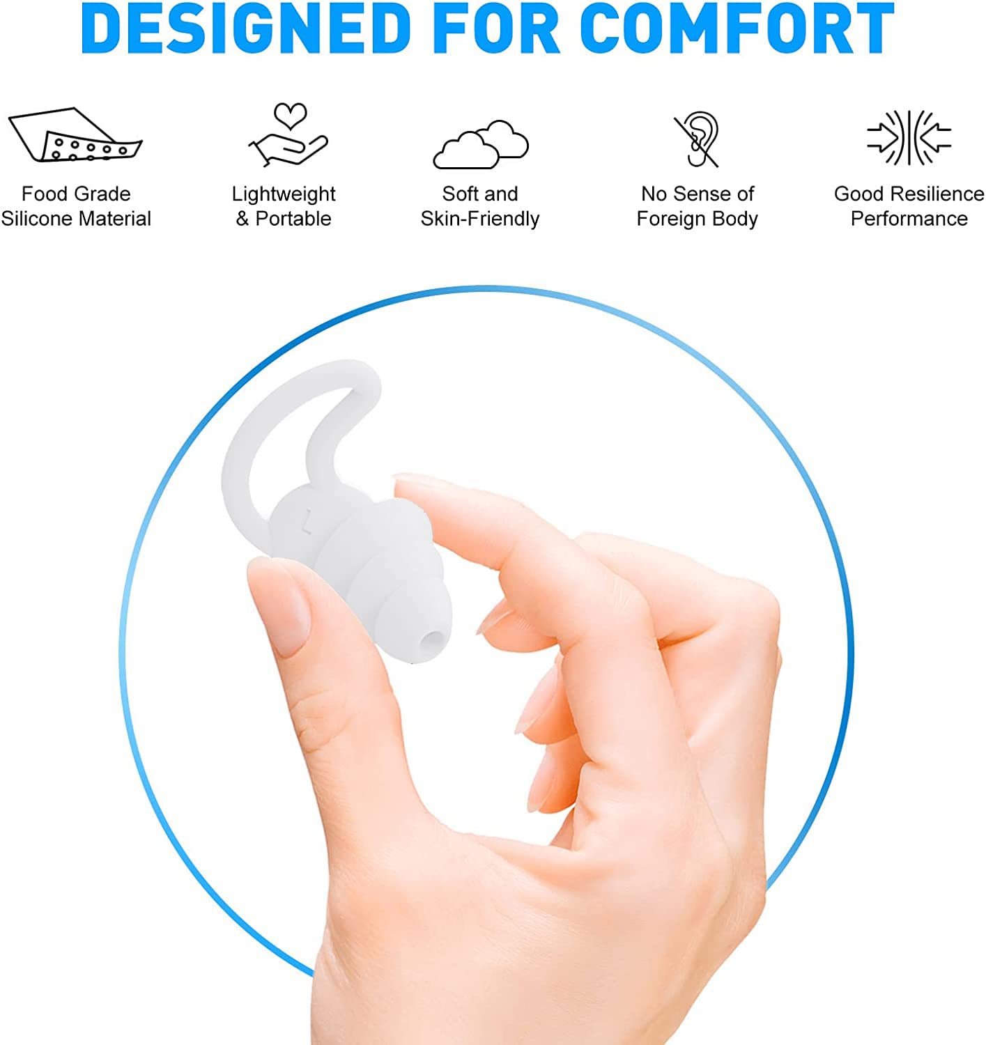 Ear Plugs for Sleeping Noise Cancelling, Ear Plugs for Noise Reduction, Washable Hearing Protection for Work, Travel, Concert, Swimming, Sleep Snoring(White)