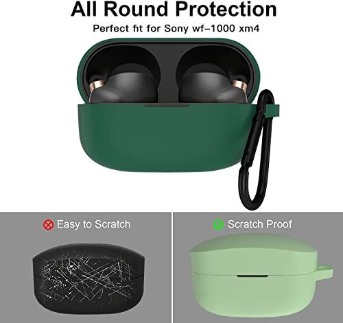 Kanya Case Compatible Sony WF-1000XM4,2 Packs Full Protective Shockproof Anti-Slip Silicone Case Cover with Carabiner and Silicone Hand Strap for Sony WF-1000XM4 (Matcha+Dark Green)