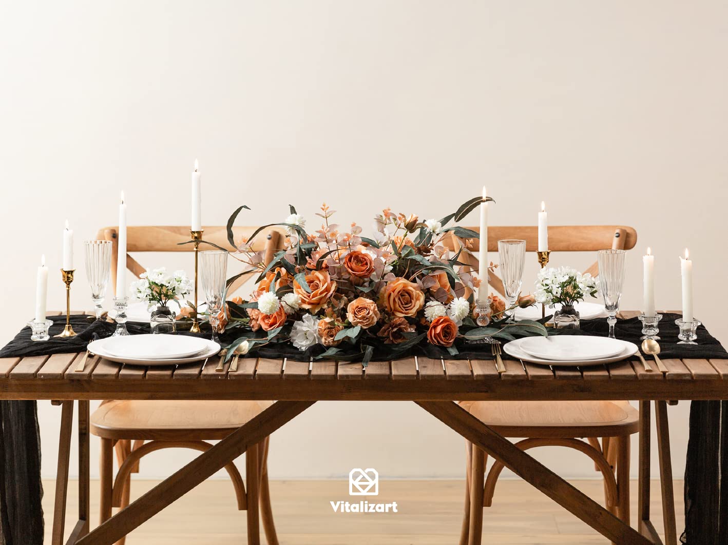 Vitalizart Cheesecloth Table Runner 10ft Gauze Boho Rustic Black Cheese Cloth Table Runner for Wedding Bridal Shower Fall Thanskgiving Decoration 120 Inches