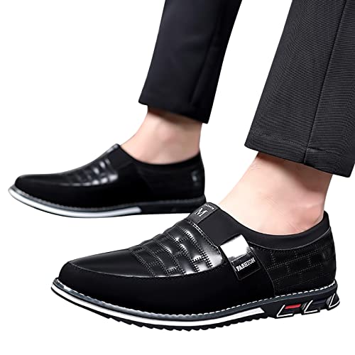 FASDNENDYS Fashion Style Men's Breathable Comfortable Business Slip On Work Leisure Solid Color Leather Shoes V11 Men Black