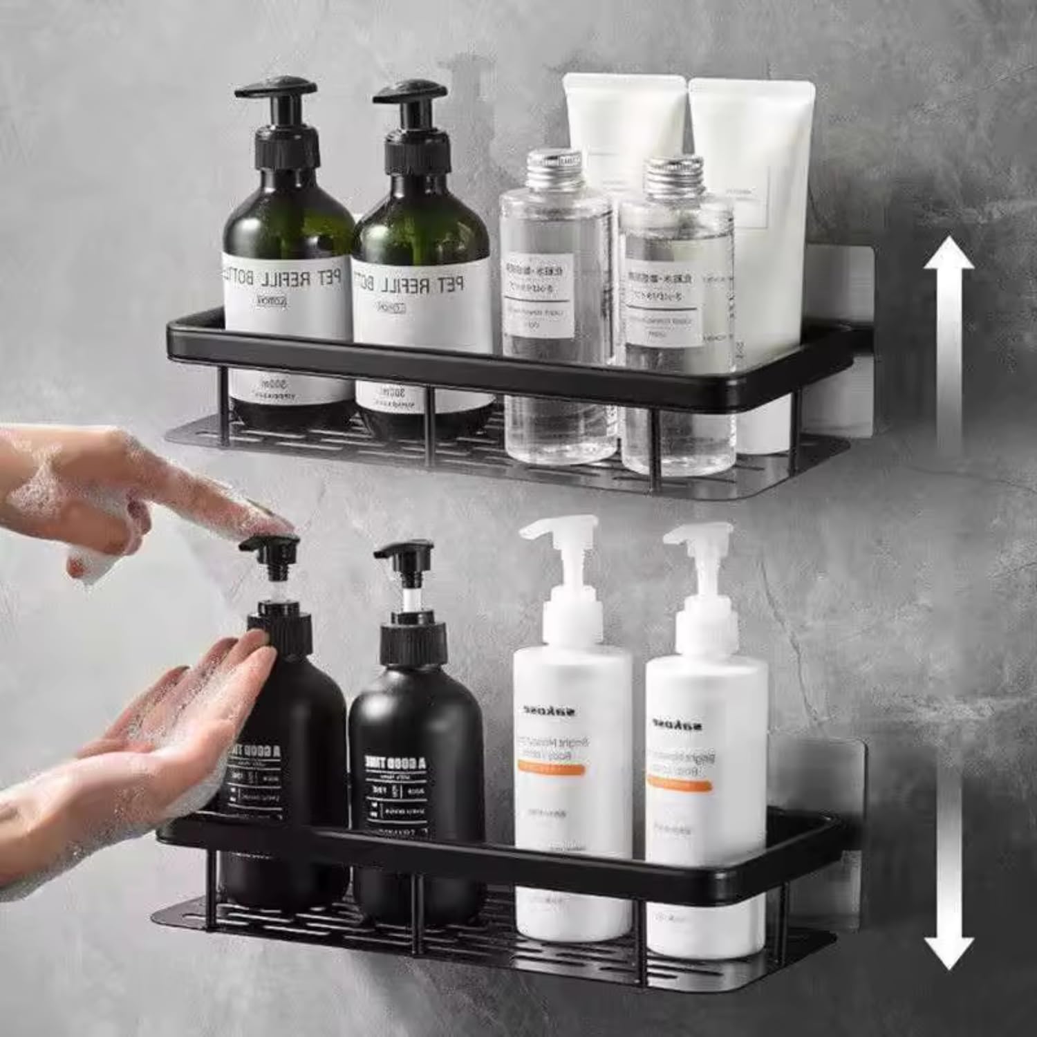 Generic 2Pack Adhesive Shower Caddy Bathroom Shower Organizer with 4 Hooks, Space Aluminum Shower Shelves, Rustproof Waterproof
