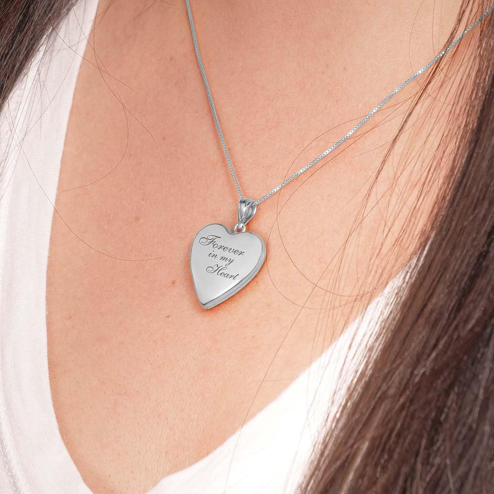 PicturesOnGold.com Forever in My Heart Locket Necklace for Women That Hold Pictures & Engraving in Personalized Sterling Silver (Locket + 1 Photo).