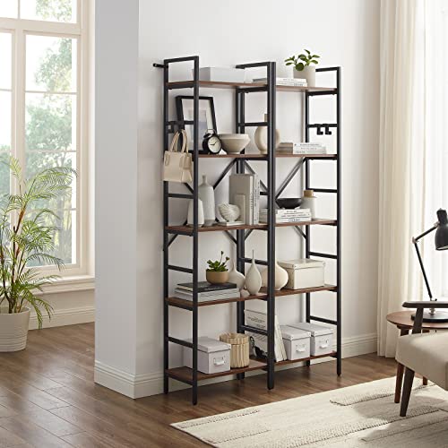 Luckyeestar 5 Tier Tall Bookshelf, Bookcase Shelf Storage Organizer, Modern Book Shelf for Bedroom, Living Room and Home Office, Wood & Metal (Rustic Brown)