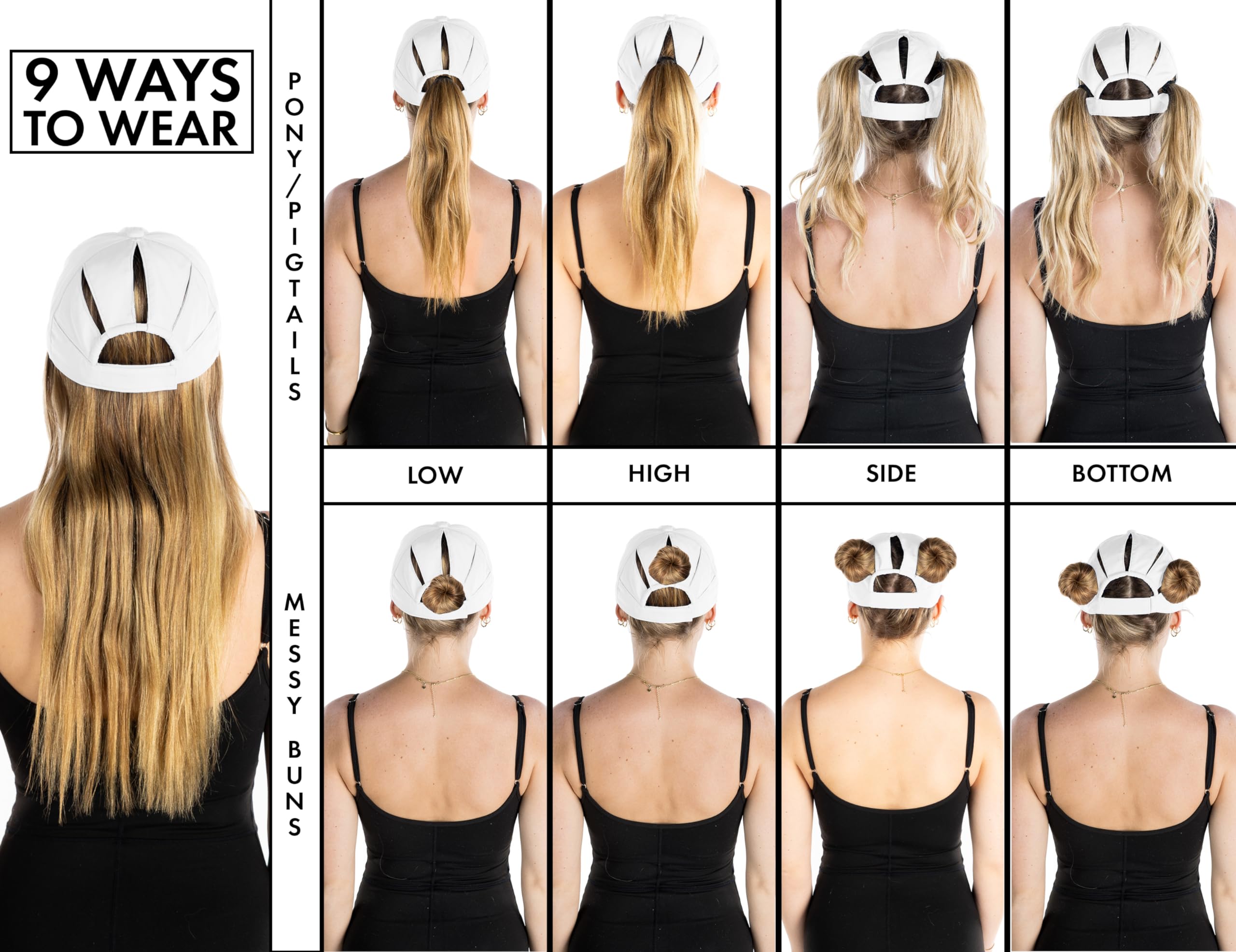 Funky Junque Sunshine Messy Bun High Ponytail Hat - White