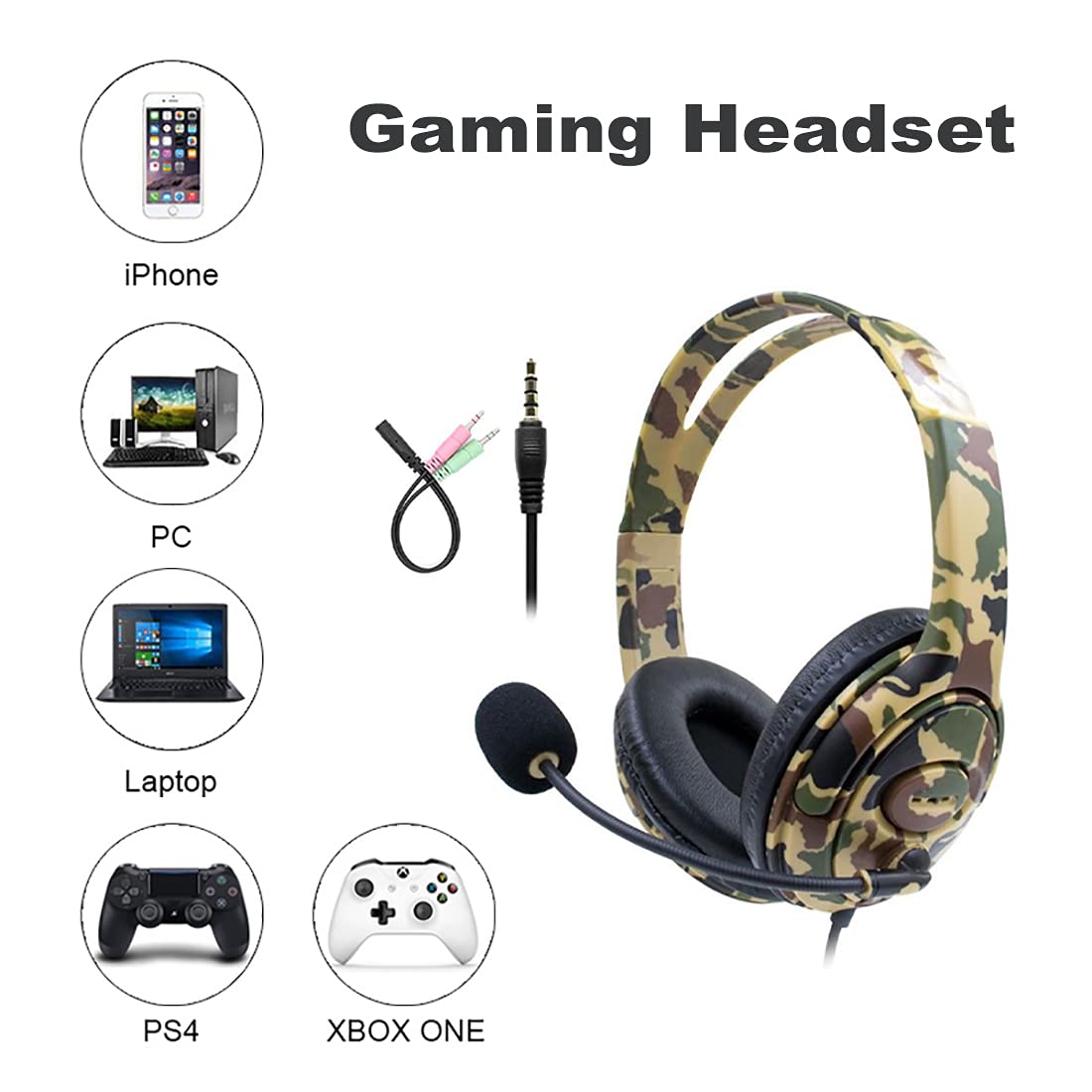 Deucalion Over Ear Headphones Wired Gaming Headset Earbud 3.5mm Jack for PS4 PS5 Phone PC Laptop Xbox One s Switch Kids Gift Present Online Course Class with Mic (Green)