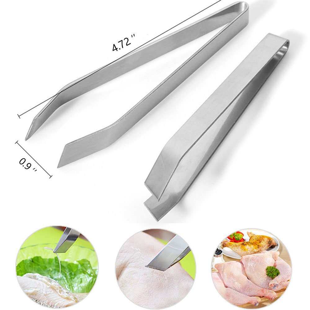 Daycount® Pack of 2 Fish Bone Tweezers, Chicken Feather Tweezer Stainless Fishbone Picker, Clean Tongs Salmon Bone Removal Durable Dishwasher Safe 4.7''