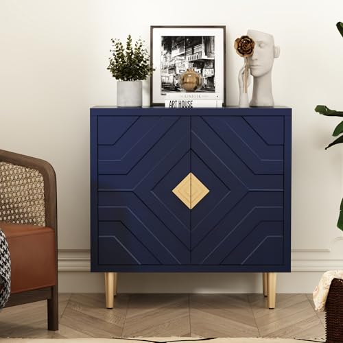 HLR Sideboard Storage Cabinet with 2 Doors, Accent Cabinet with Decorative Embossed Pattern Doors, Sideboard Buffet Cabinet for Living Room, Kitchen, Dining Room, Hallway