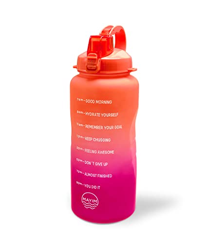 Mayim Half Gallon/ 64oz Motivational Water Bottle With Time Marker & Removable Straw | Gym & Sports Large Water Jug | Easy Carry Handle