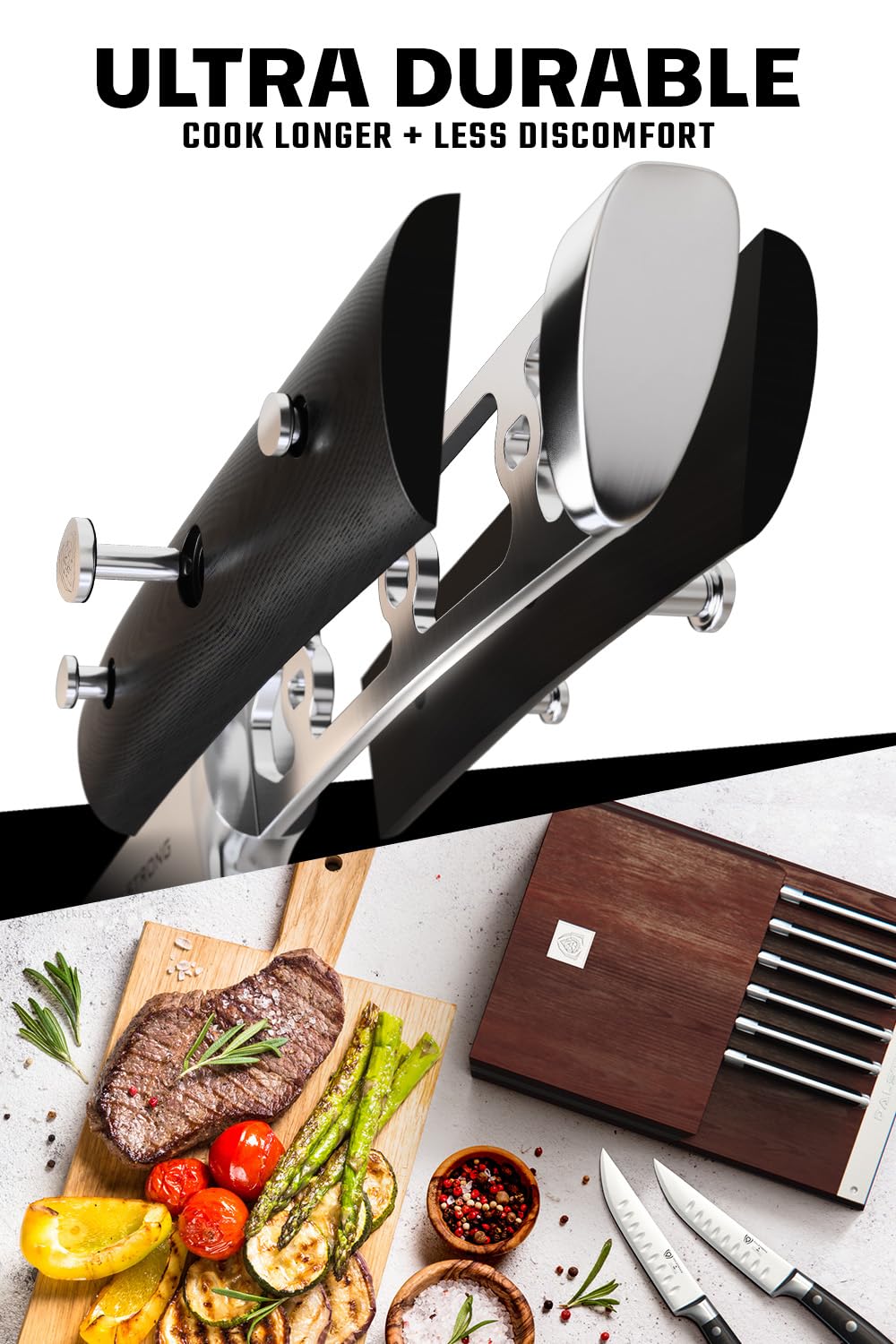 Dalstrong Steak Knife Set - 8 Piece - 5 inch Straight Edge Blade - Gladiator Series Elite - Forged High-Carbon German Steel Dinner Kitchen Knife - Black G10 Handle - Folding Block Set - NSF Certified