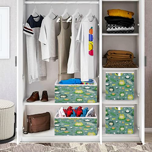 Kigai Cute Frog Cube Storage Bins - 11x11x11 in Large Foldable Cubes Organizer Storage Basket for Home Office, Nursery, Shelf, Closet