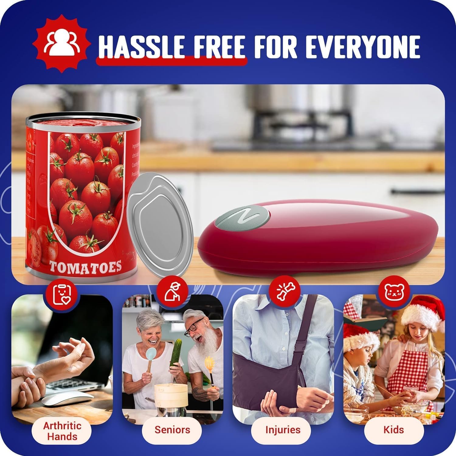Electric Can Opener, One Touch Electric Can Opener Easy Open Any Can Size with Smooth Edge, Food-Safe Electric Can Openers for Kitchen, Kitchen Gadget Gift for Seniors, Arthritis