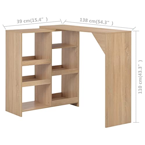 MBFLUUML Display Shelf, Shelf Unit, Bar Table with Moveable Shelf Oak 54.3"x15.4"x43.3" Can be Used in Living Room, Kitchen.