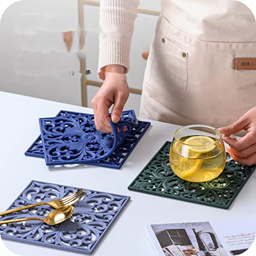 Silicone Trivets Mats-Trivets for Hot Dishes, Table, Countertop, Non-Slip Heat Resistant Modern Kitchen Trivets,Teapot Trivet - Flexible Trivet Square, Hot Pads for Pots & Pans of 3 Black