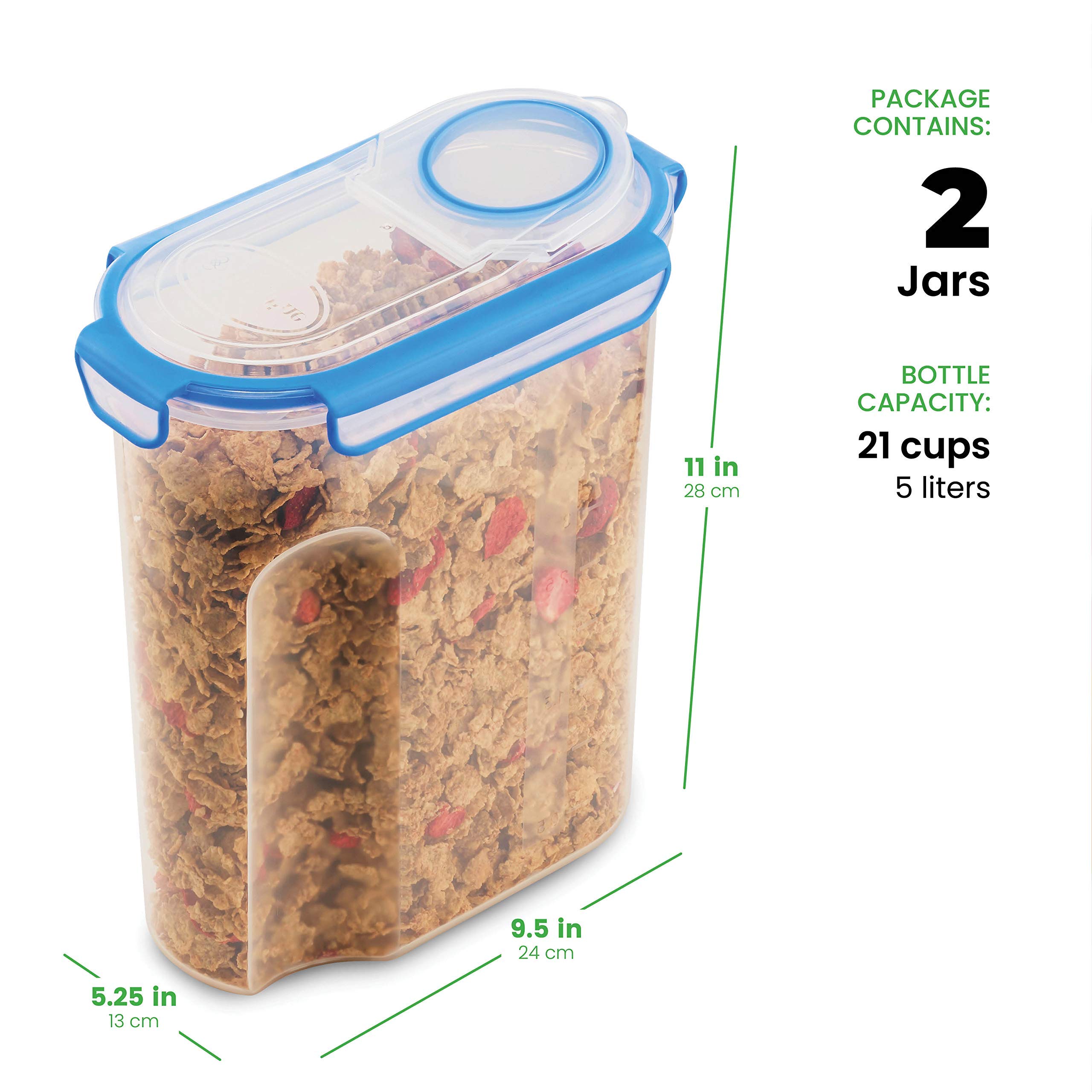Extra Large Cereal Containers Storage Set - [2 Pack,168oz. 21 cup] Airtight Silicone Sealed Locking Lids extents freshness - Space Saving Kitchen Pantry Containers - Food storage containers For Flour.