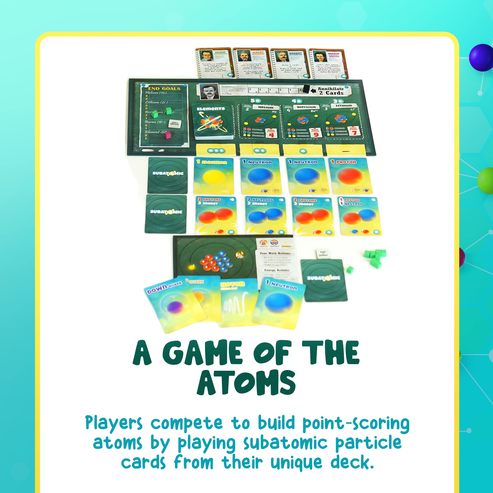 Subatomic: an Atom Building Game (2nd Edition) | A Chemistry Game About Elements, Protons, Neutrons, and Electrons | Educational Science Board Games for Teens, Adults, Classrooms, Schools, and Family