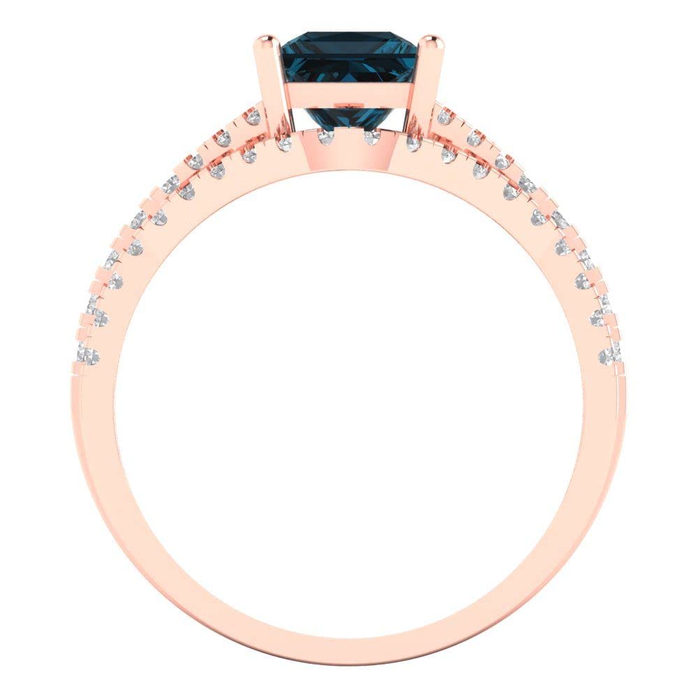 Clara Pucci 2.01ct Princess Cut Solitaire Natural London Blue Topaz Engagement Promise Anniversary Bridal Ring Band set 14k Rose Gold 3.5
