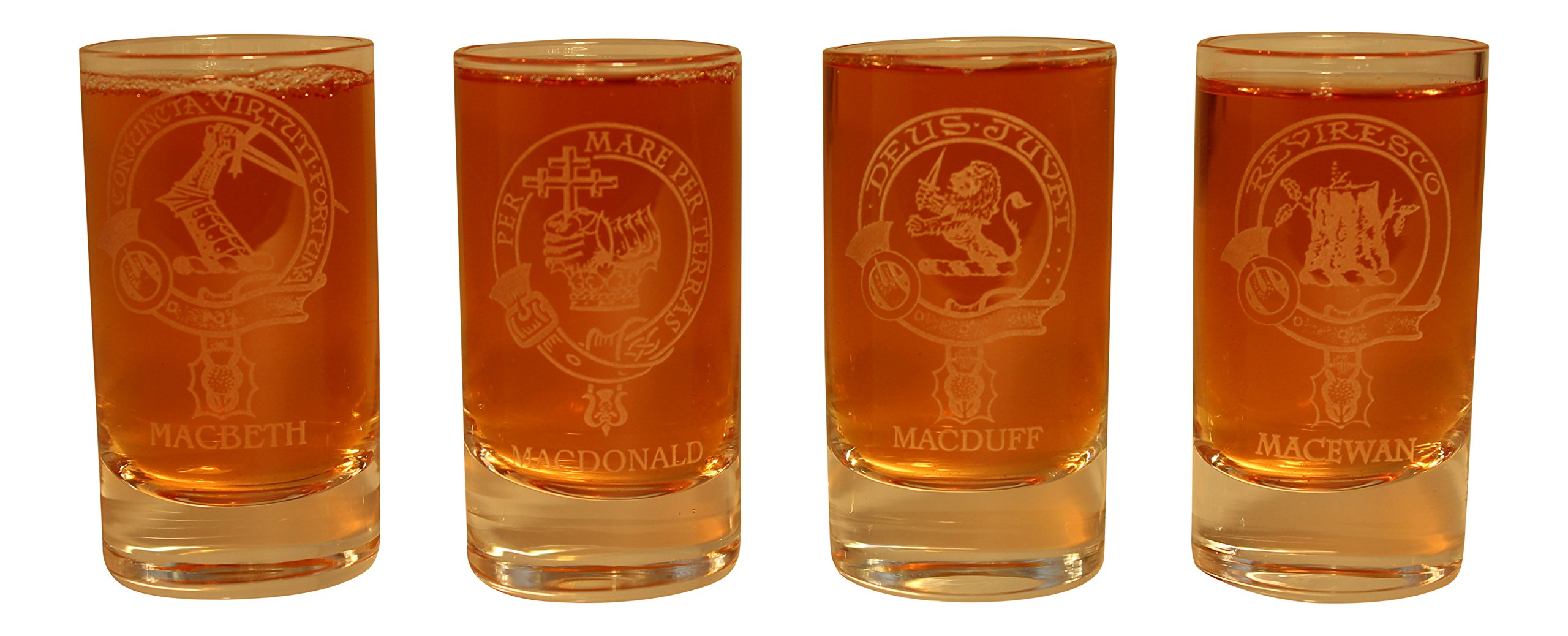 Collins Glencairn Clan Crest Crystal Dram Tot Glass - MacBeth MacDonald MacDuff MacEwan