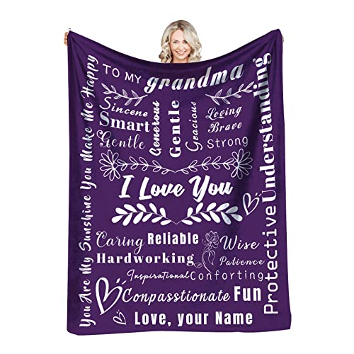 SIMIEEK Custom Blanket for Grandma Personalized to My Grandma from Grandkids Letter Throw Blanket for Couch Bed Sofa, Mothers Day Birthday Gifts