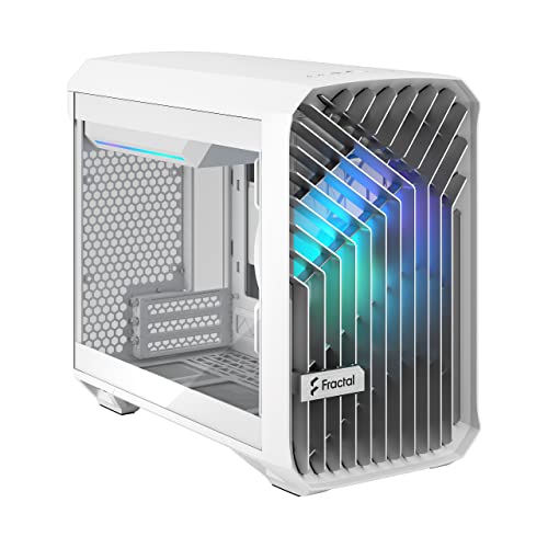 Fractal Design Torrent Nano RGB White - Clear Tint Tempered Glass Side Panel - Open Grille for Maximum air Intake - 180mm RGB PWM Fan Included - Type C - mITX Airflow Mini Tower PC Gaming Case