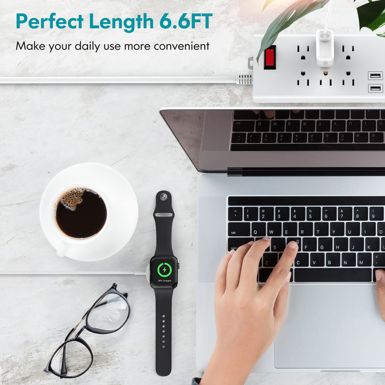 for Apple Watch Charger with 6.5ft Cable,2pcs/Pack,Compatible with iwatch Series.
