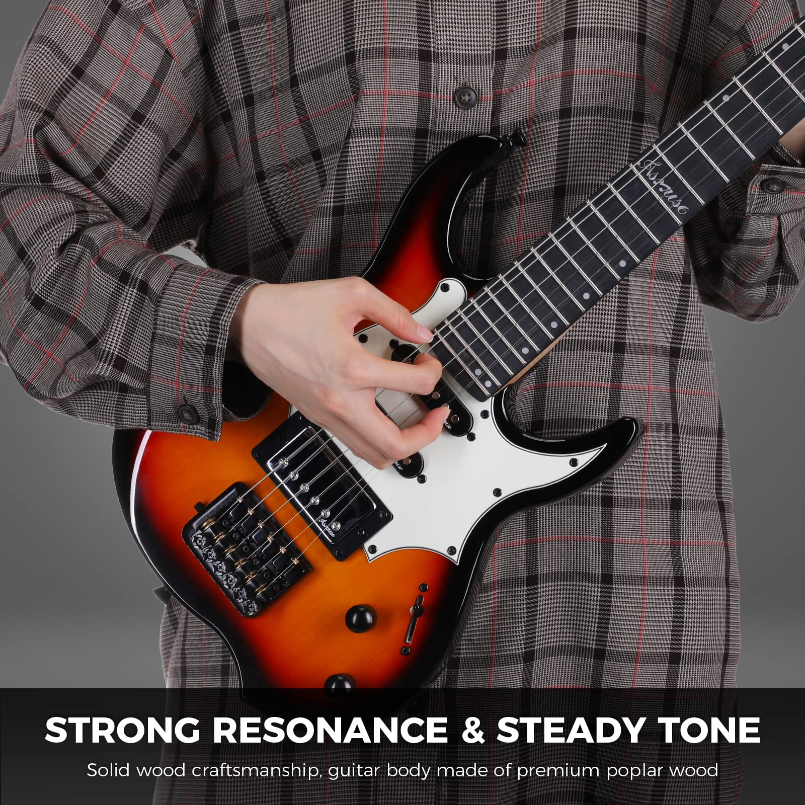 Electric Guitar, Solid Body 6-String Electronic Guitar Set, HH Pickup, Portable Travel Electric Guitar Kit for Beginner