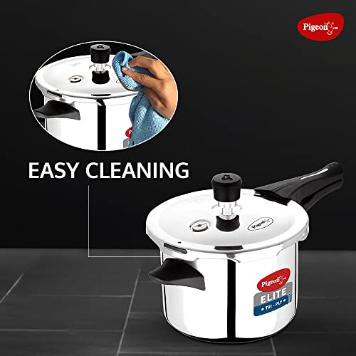 Pigeon Elite Tri-Ply Stainless Steel Body Outer Lid Pressure Cooker Induction and Gas Stove Compatible 3 L - Silver