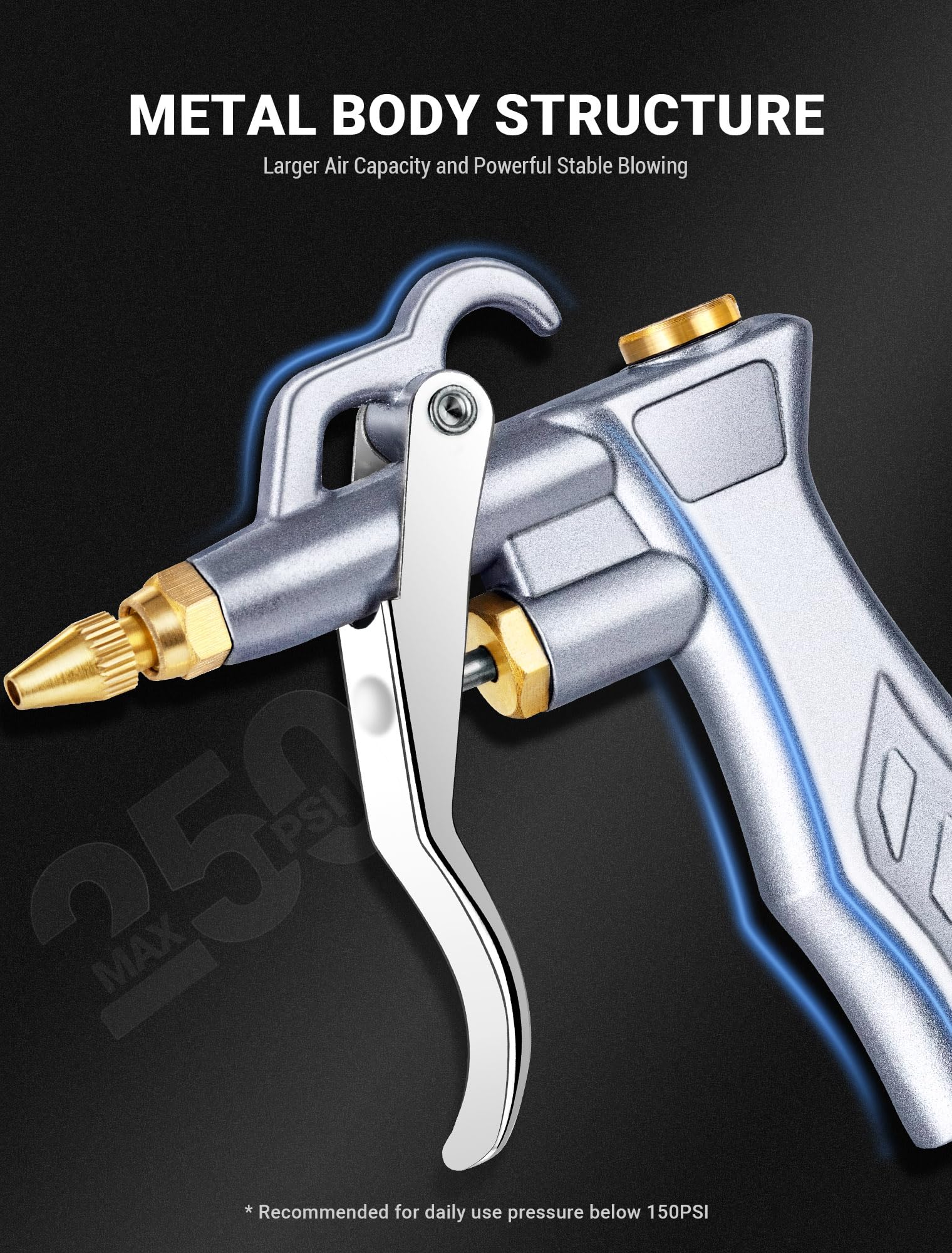 JASTIND Air Blow Gun with Adjustable Brass Air Nozzle, 2 Pcs Steel Extensions and 13.7 Inch Flexible Flow Hose, High Volume Air Gun Blower for Air Compressor Accessories Pneumatic Tool Dust Clean