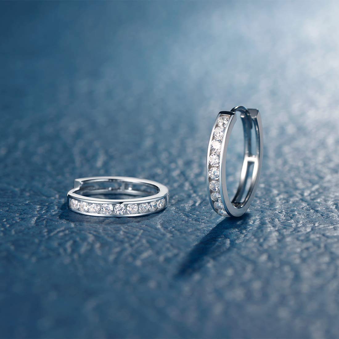 Carleen Created Diamond Hoop Earrings 925 Sterling Silver Channel Setting Round White Cubic Zirconia Huggie Birthday Gifts for Women Diameter 18mm / 0.71"