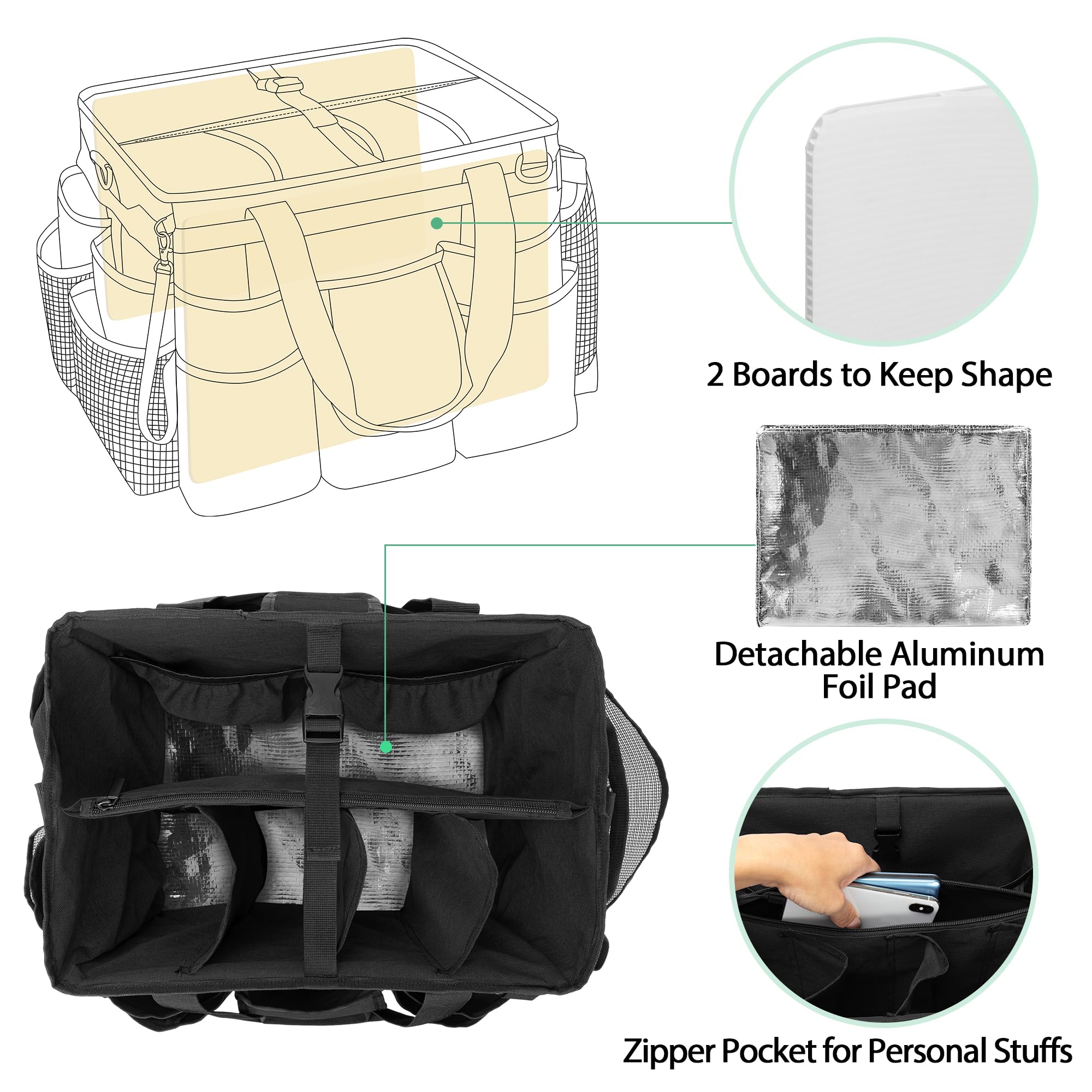 LoDrid Rolling Cleaning Bag with Detachable Trolley, Portable Cleaning Cart on Wheels for Cleaning Supplies, Professional Cleaning Caddy with Shoulder Strap for Housekeepers, Black (Patent Design)