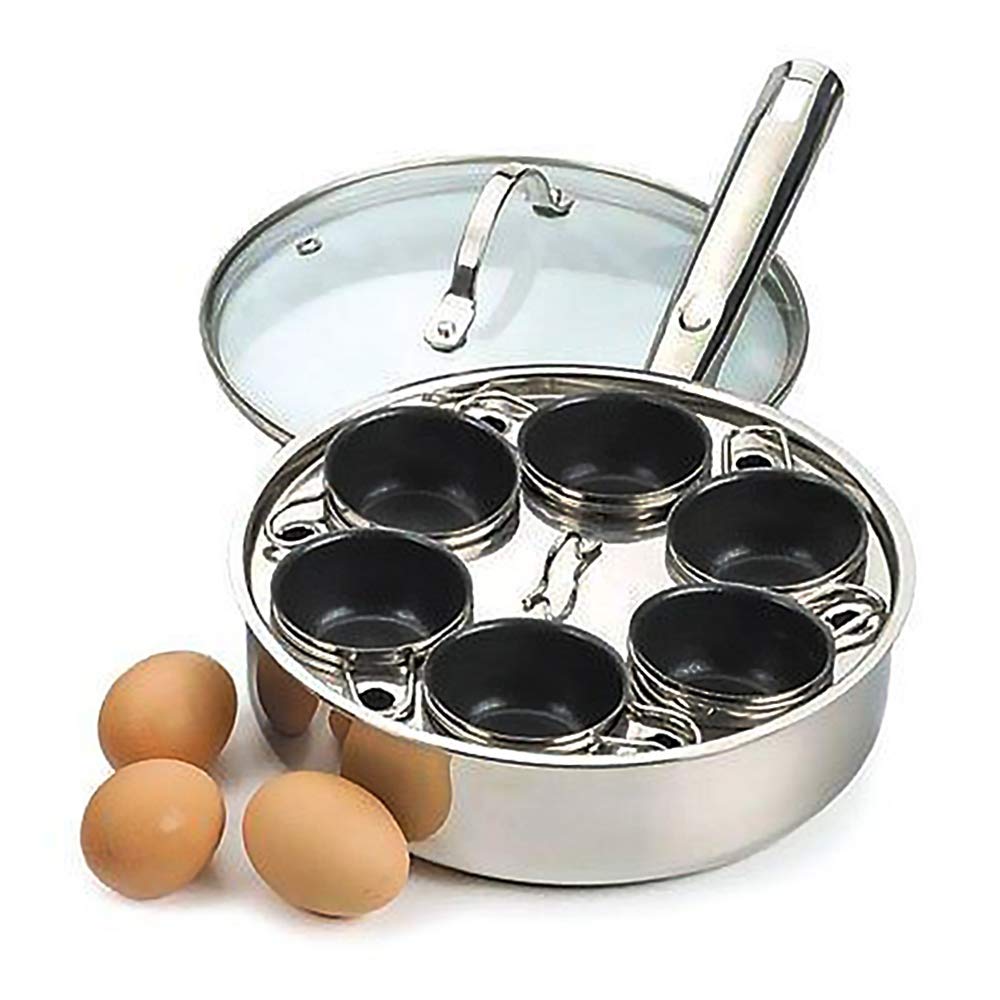 Egg Poacher Pan Poached Egg Maker Set with 6 Non-stick Egg Poaching Cups, 1 Stainless Steel Steamer Pot, Multi-Purpose for Egg Cake Vegetables Seafood Meat Baby Food