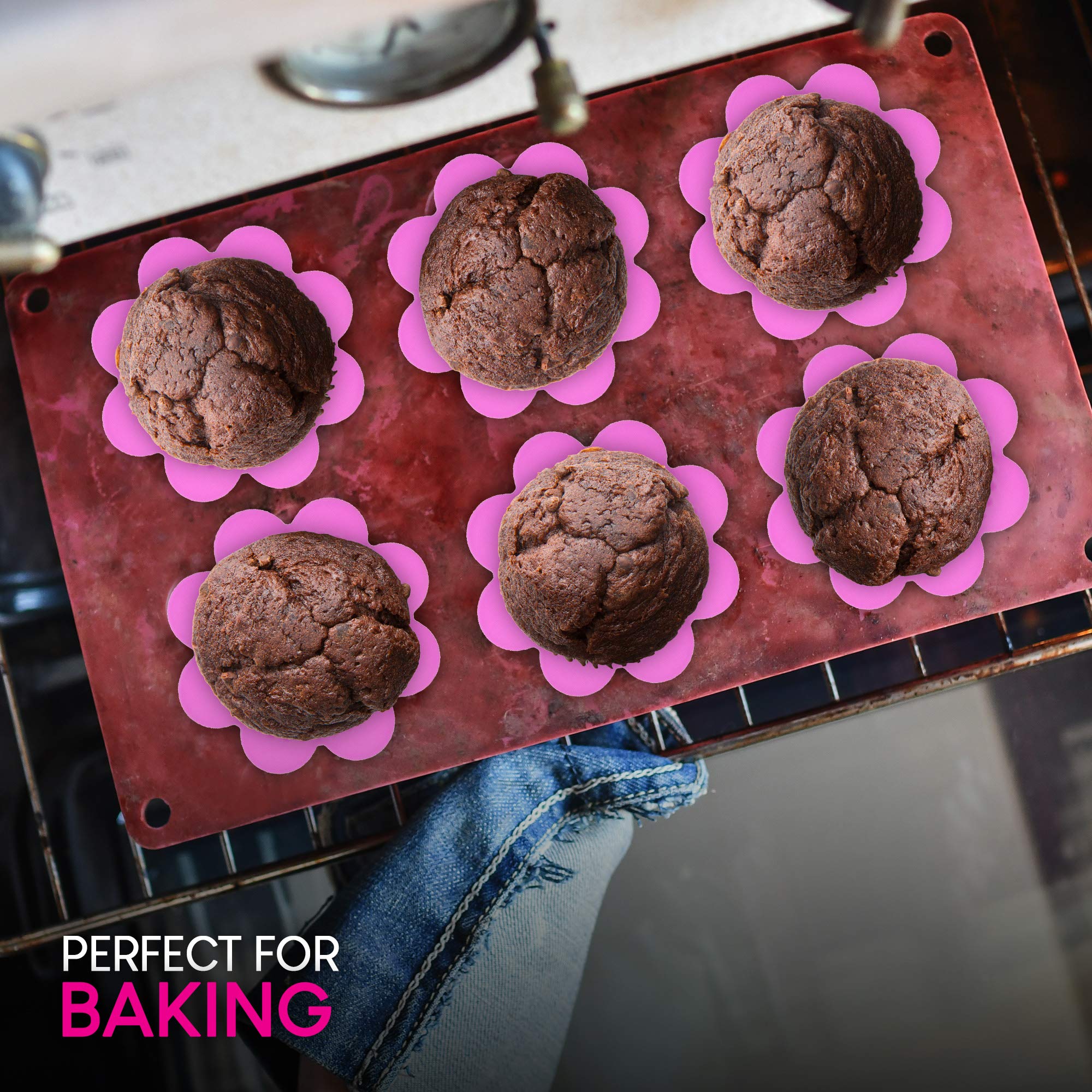 Exultimate Silicone Cupcake Mold Liners Holders Baking Supplies Flower Shaped Muffin Liner Set of 12