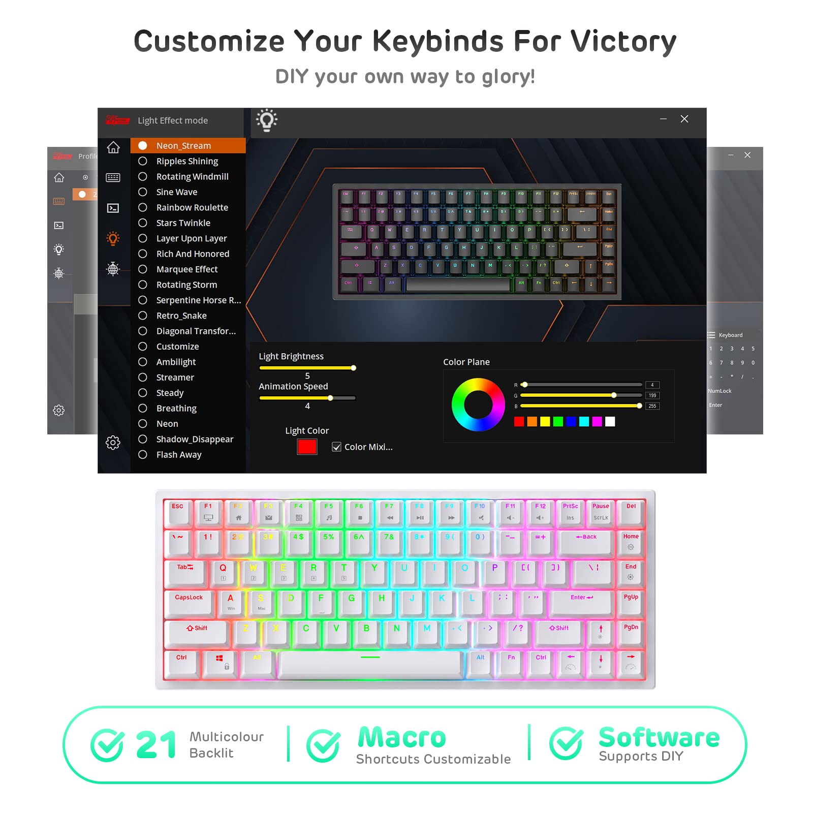 RK ROYAL KLUDGE RK84 Wireless RGB 75% Triple Mode BT5.0/2.4G/USB-C Hot Swappable Mechanical Keyboard, 84 Keys BT5.0 Gaming Keyboard w/High-Capacity Battery, Quiet Red Switch