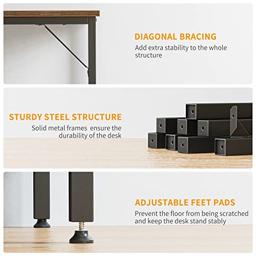Cubiker Home Office Computer Desk with Drawers, 63 Inch Study Writing Table, Modern Simple Style PC Desk, Rustic Brown