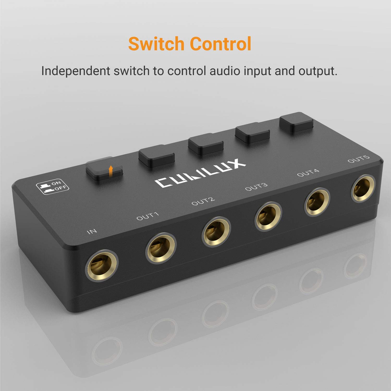 Cubilux 5-Way 6.35mm Stereo Audio Splitter with Switch, Passive Multi 1/4β AUX Distributor, Quarter Inch TRS Splitter Box/HUB for Instrument Cable, Headphones, Speaker, Guitar, Keyboard, Pedal